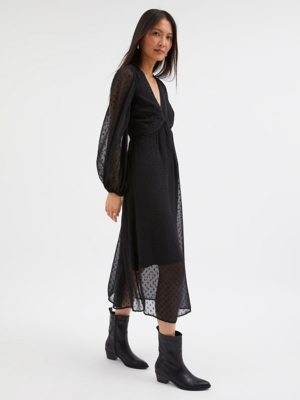 Black Textured Long Sleeve Midi Dress | Women | George at ASDA