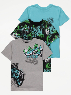 Gamer Graffiti T-Shirts 3 Pack | Kids | George at ASDA