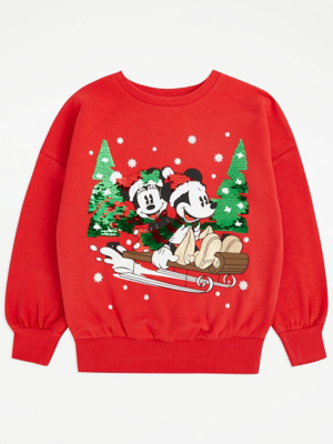 Disney Minnie and Mickey Mouse Christmas Sequin Sweatshirt | Kids ...