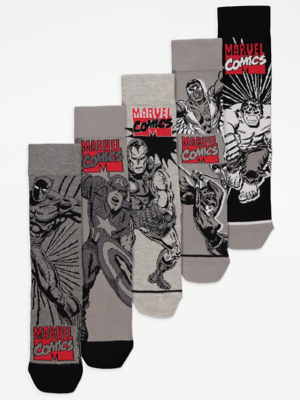 Marvel Comics Grey Character Ankle Socks 5 Pack | Men | George at ASDA