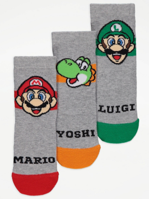 Super Mario Grey Character Ankle Socks 3 Pack | Kids | George at ASDA