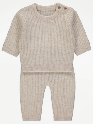 Oatmeal Soft Knit Jumper and Trousers Outfit | Baby | George at ASDA