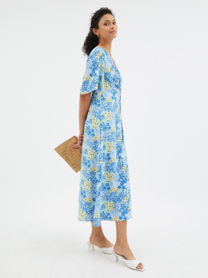 Blue Floral Ruched Midi Dress | Women | George at ASDA
