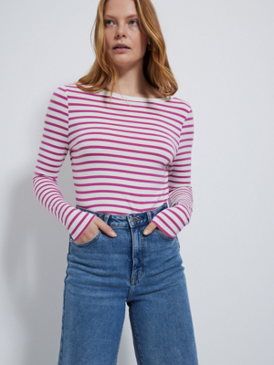 Burgundy Striped Long Sleeve Top | Women | George at ASDA