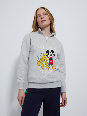 Disney Original Mickey Mouse and Pluto Grey Half Zip Sweatshirt | Women ...