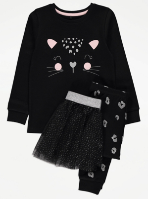 Black Cat Halloween Pyjamas and Tutu 3 Piece Set | Kids | George at ASDA