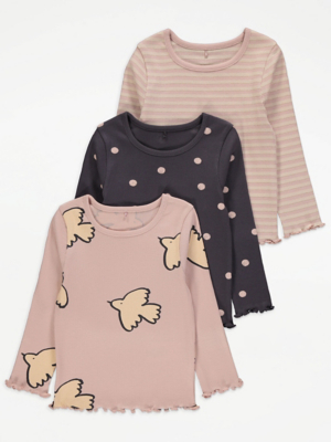 Patterned Ribbed Long Sleeve Tops 3 Pack | Kids | George at ASDA