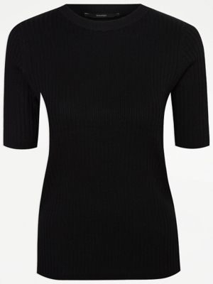 Black Ribbed Knit Short Sleeve Top | Women | George at ASDA