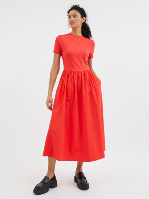 Red Poplin T-Shirt Midi Dress | Women | George at ASDA