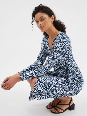 Blue Patterned Wrap Front Midi Dress | Women | George at ASDA