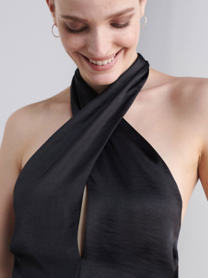 Studio Edit Black Satin Halter Neck Top | Women | George at ASDA