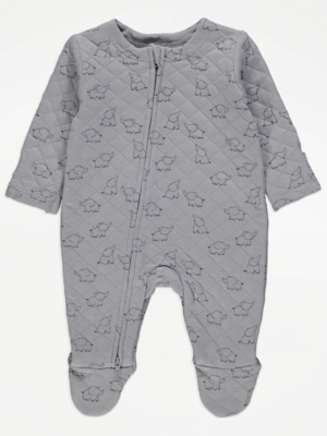Grey Elephant Quilted Zip Up Sleepsuit | Baby | George at ASDA
