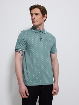 Sage Green Geometric Smart Polo Top | Men | George at ASDA
