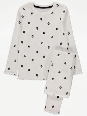 White Ribbed Floral Long Sleeve Pyjamas | Kids | George at ASDA