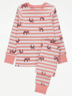 Pink Striped Fox Long Sleeve Pyjamas | Kids | George at ASDA