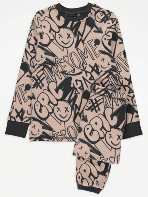 Neutral Graffiti Long Sleeve Pyjamas | Kids | George at ASDA