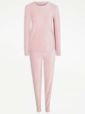 Pink Ribbed Velour Long Sleeve Pyjamas Gift Set | Lingerie | George at ASDA