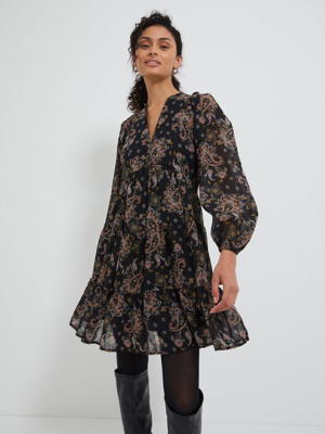 Black Paisley Chiffon Mini Dress | Women | George at ASDA
