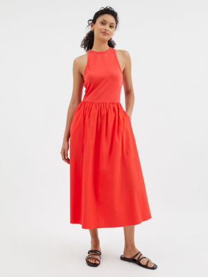 Red Poplin Sleeveless Midi Dress | Women | George at ASDA