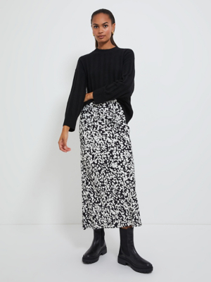 Black Patterned Satin Midi Skirt | Women | George at ASDA