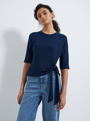 Navy Ribbed Tie Side Top | Women | George at ASDA