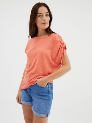 Coral Linen Look Ruched Shoulder Top | Women | George at ASDA