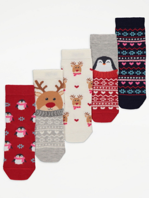 Fairisle Christmas Cotton Rich Ankle Socks 5 Pack | Kids | George at ASDA