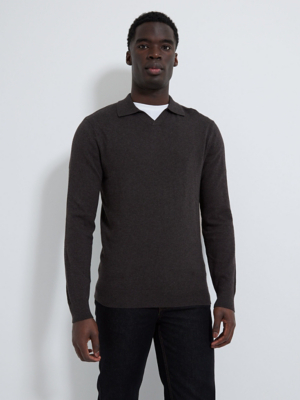 Charcoal Knitted Long Sleeve Polo Top | Men | George at ASDA