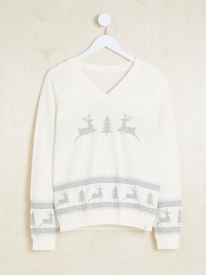 Billie Faiers Cream Reindeer V Neck Christmas Jumper | Women | George ...