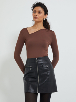 Chocolate Asymmetric Neck Long Sleeve Top | Women | George at ASDA