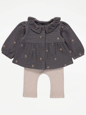 Grey Daisy Embroidered Top and Leggings Outfit | Baby | George at ASDA
