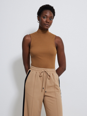 Tan Ribbed Roll Neck Sleeveless Tank Top | Women | George at ASDA