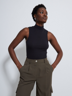 Black Ribbed Roll Neck Sleeveless Tank Top | Sale & Offers | George at ASDA