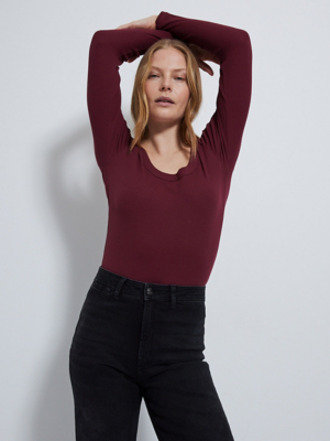 Burgundy Scoop Neck Ribbed Long Sleeve Top | Women | George at ASDA