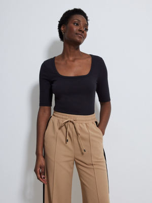 Black Ribbed Square Neck Top | Women | George at ASDA