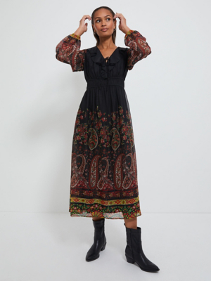 Border Print Chiffon Midi Dress | Women | George at ASDA