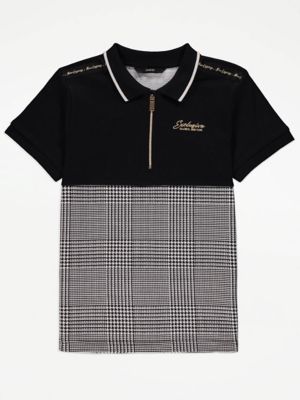 Black Check Logo Zip Polo Shirt | Kids | George at ASDA