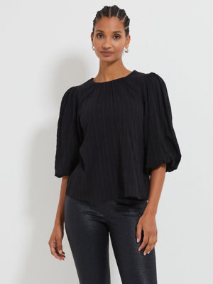 Black Puff Sleeve Textured Blouse | Women | George at ASDA