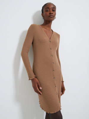 Camel Ribbed Button Up Mini Dress | Women | George at ASDA