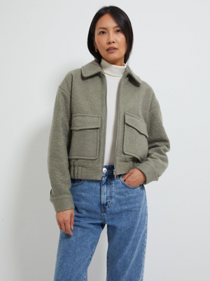 Sage Green Textured Zip Fasten Shacket | Women | George at ASDA