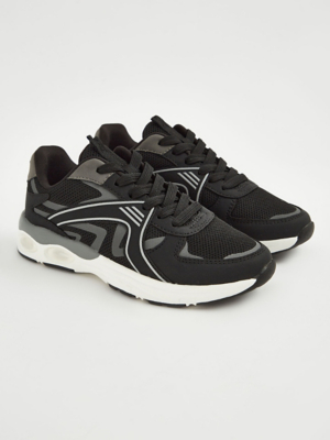 Black Mesh Lace Up Bubble Trainers | Kids | George at ASDA