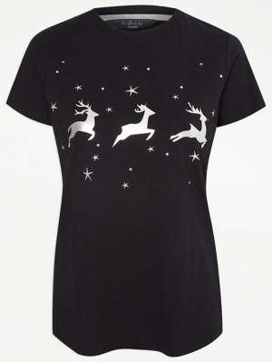 Black Rudolph Sparkle Christmas T-Shirt | Women | George at ASDA
