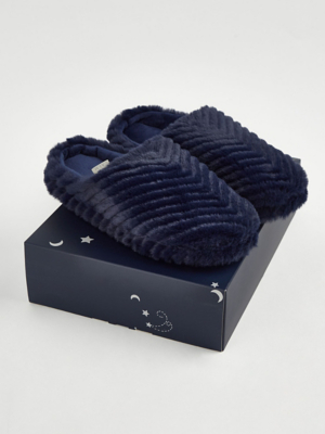 Navy Mule Fleece Slippers Gift Box | Lingerie | George at ASDA