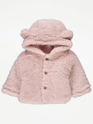 Pink Fluffy Hooded Jacket | Baby | George at ASDA