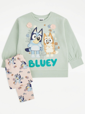 Bluey Green Sequin Flower Sweatshirt and Leggings Outfit | Kids ...