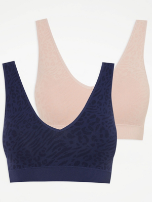 V Neck Seam Free Leopard Pull On Bras 2 Pack | Lingerie | George at ASDA