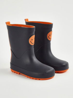 Charcoal Smiley Face Wellington Boots | Kids | George at ASDA