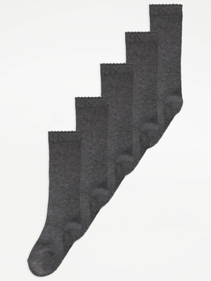 Grey Picot Trim Knee High Socks 5 Pack | Kids | George at ASDA