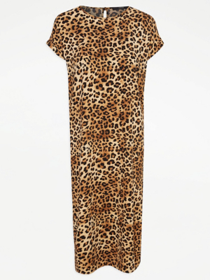 Tan Leopard Print Midi T-Shirt Dress | Women | George at ASDA