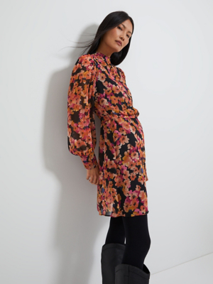 Floral Print High Neck Tie Waist Mini Dress | Women | George at ASDA